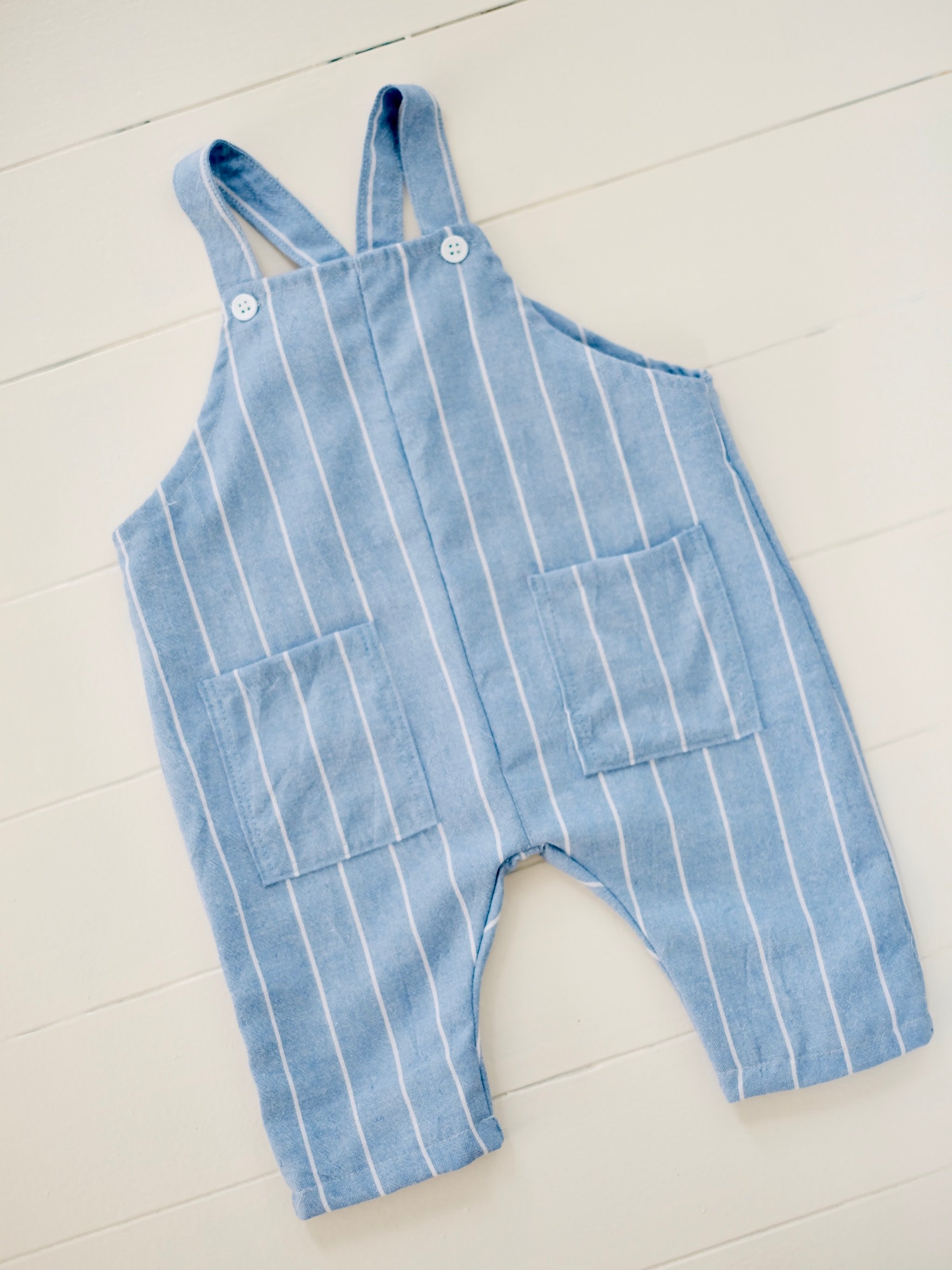 Riley Overalls For Babies | Chambray Stripes | - Laila and Lyra